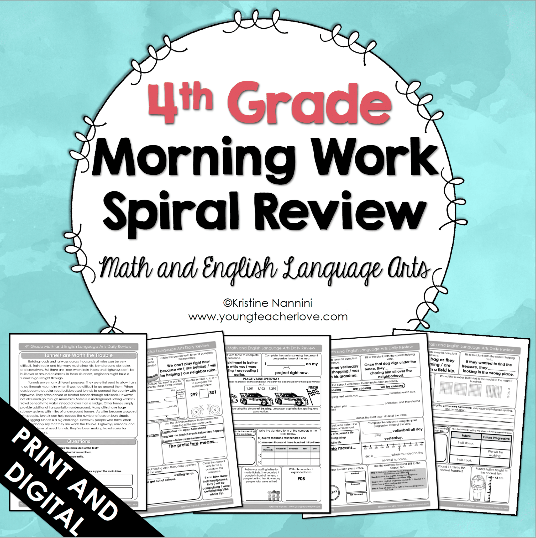 4th Grade Morning Work - Math ELA Spiral Review