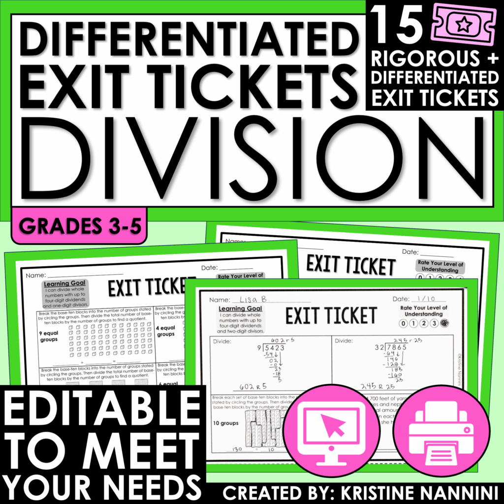 Division Exit Tickets - Differentiated Math Assessments - Digital ...
