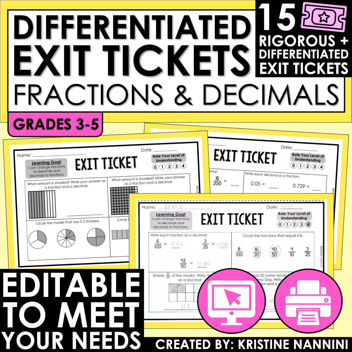Converting Fractions and Decimals Exit Tickets - Differentiated ...