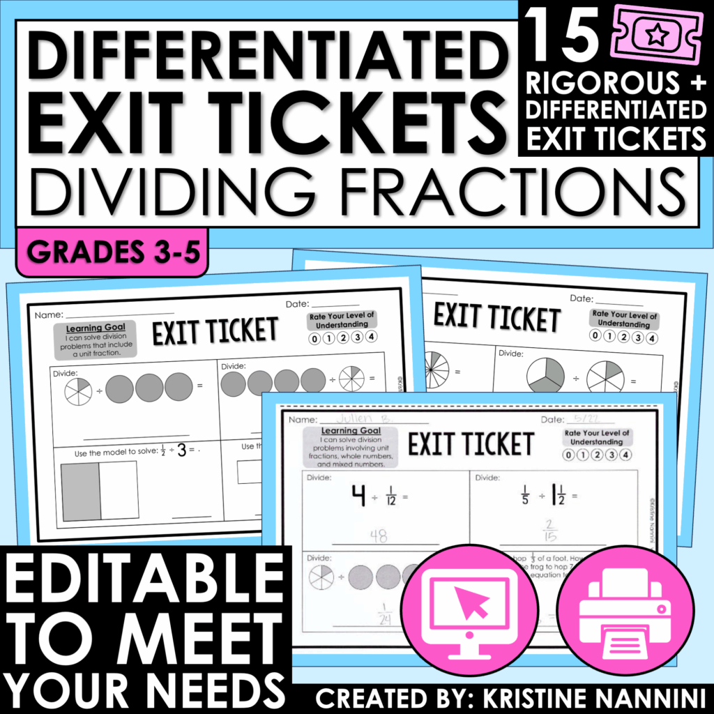Dividing Fractions Exit Tickets - Differentiated Math Assessment Google ...