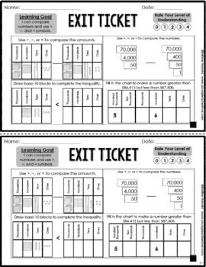 Comparing Numbers Exit Tickets - Differentiated Math Assessment ...