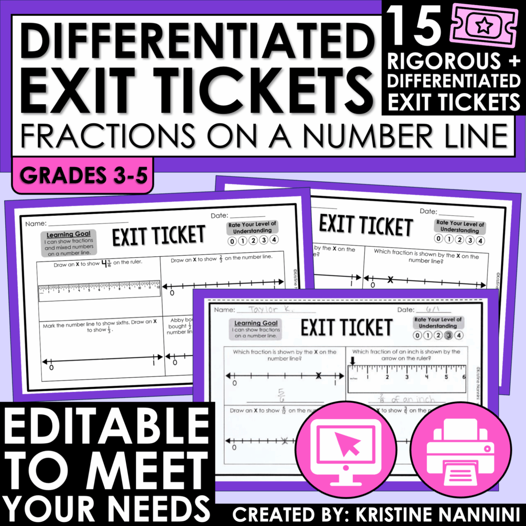 Fractions on a Number Line Exit Tickets Differentiated Math - Google ...