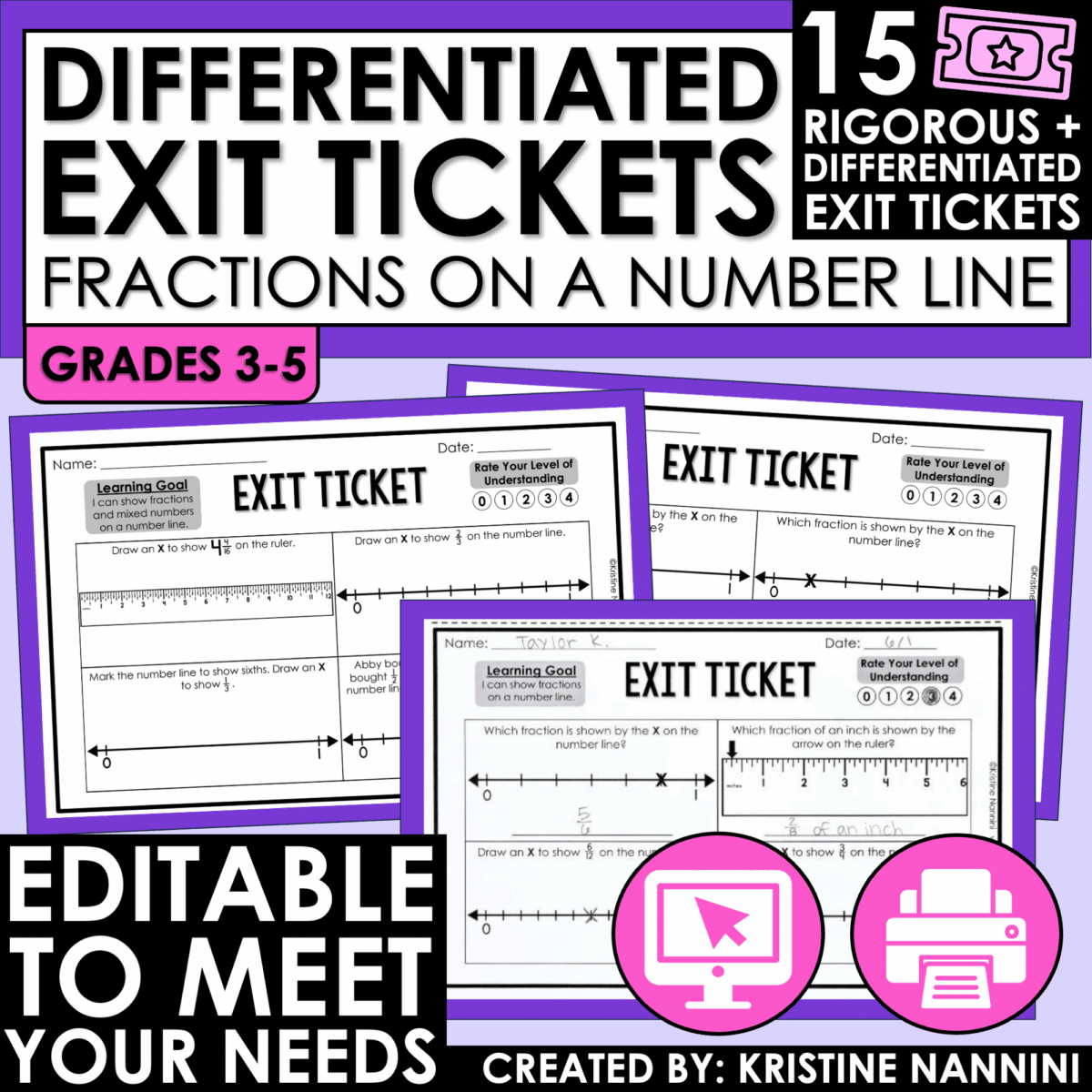 Fractions on a Number Line Exit Tickets Differentiated Math - Google ...