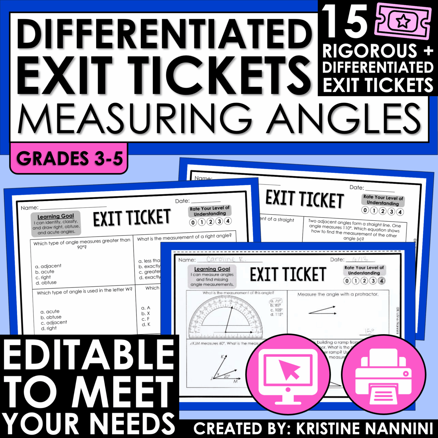Measuring Angles Exit Tickets - Differentiated Assessments - Google ...