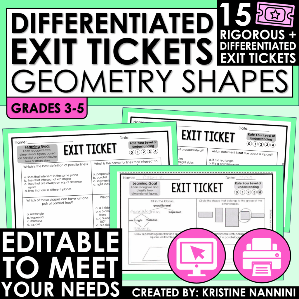 Geometry Classifying Shapes - Exit Tickets - Differentiated Math ...