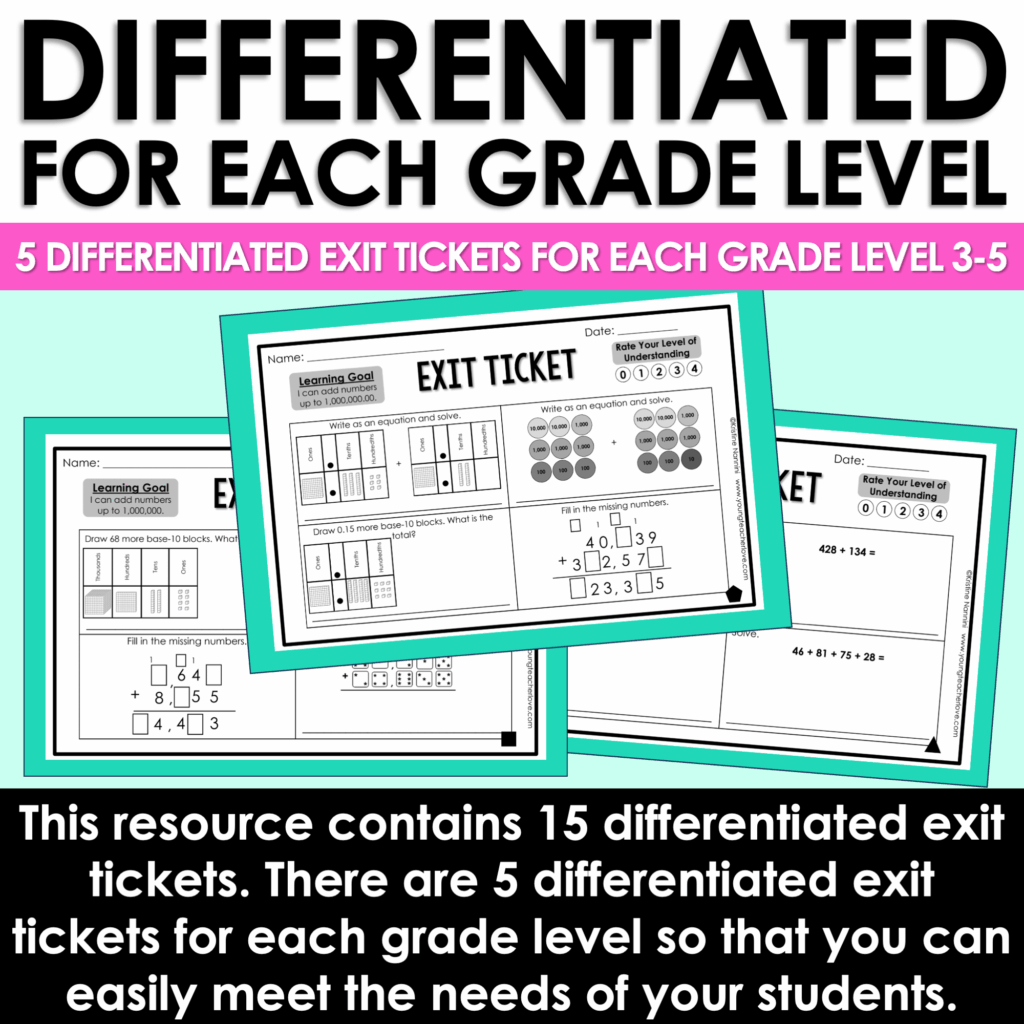 Multi-Digit Addition Exit Tickets - Differentiated Math Assessment ...