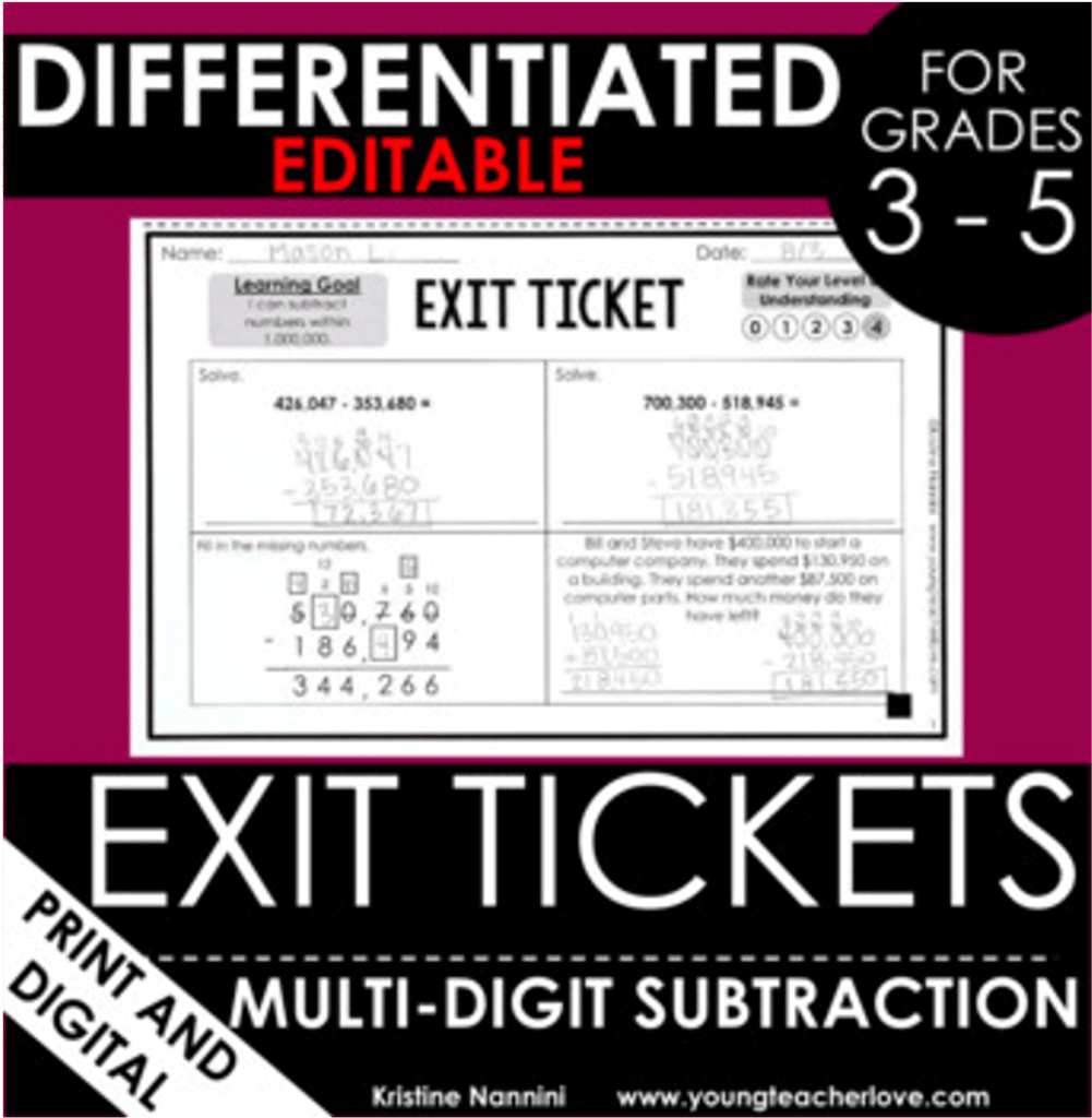 Multi-Digit Subtraction Regrouping Exit Tickets - Differentiated ...