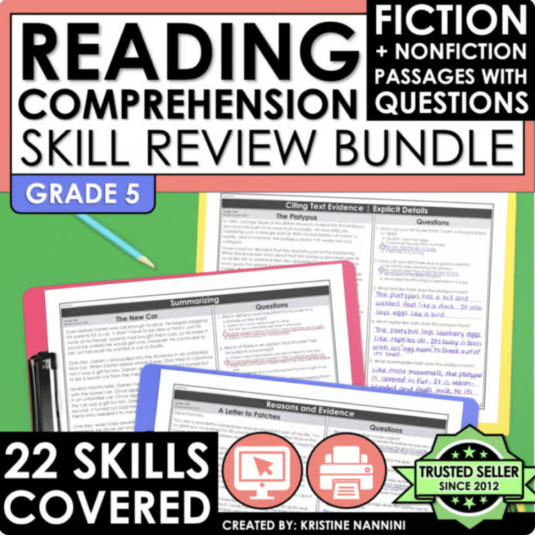 5th Grade Fiction and Nonfiction Reading Skills Review Bundle ...