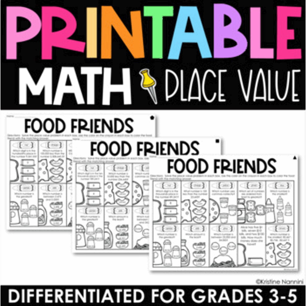 Food Friends Place Value Practice - Printable No Prep Review - In the ...