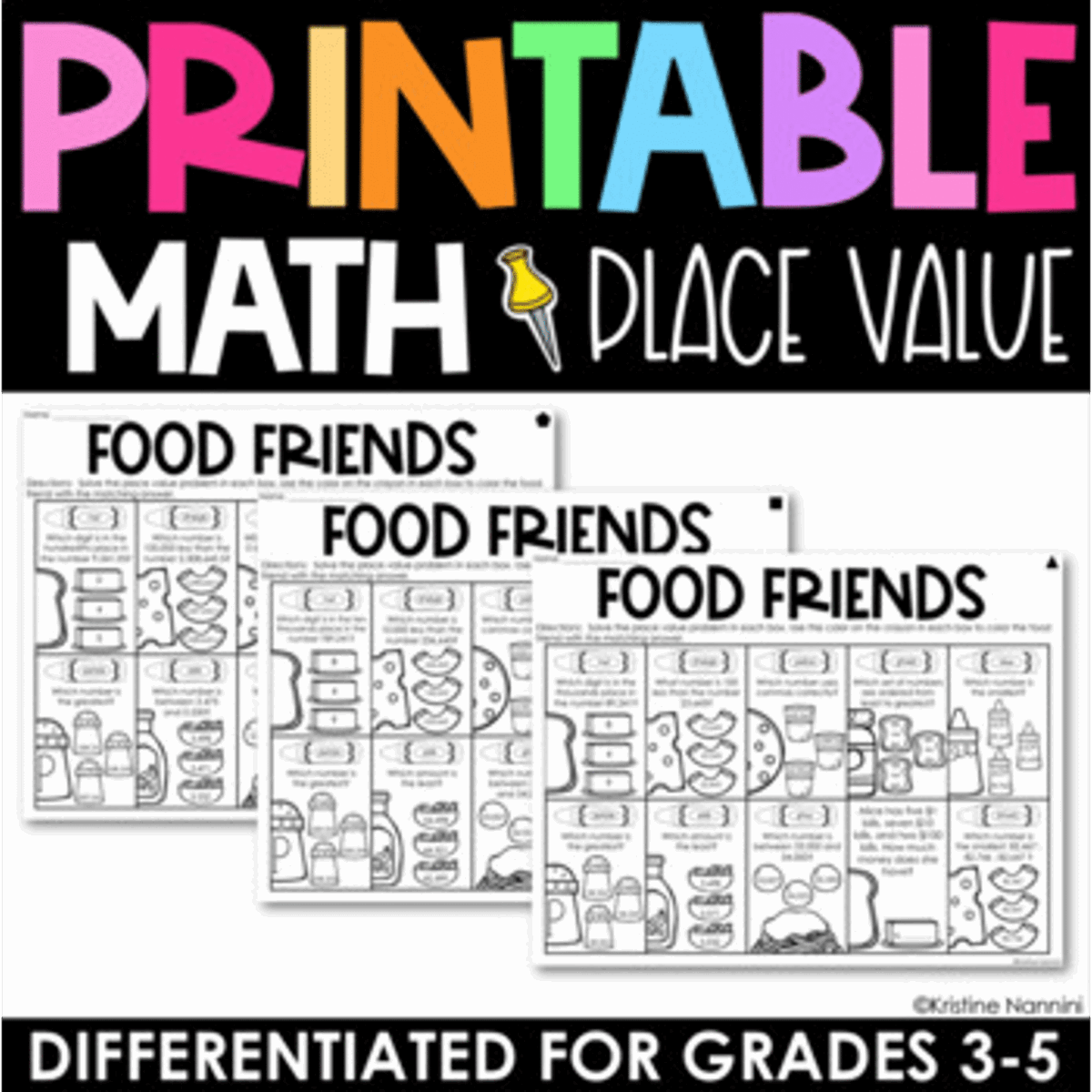 Food Friends Place Value Practice - Printable No Prep Review