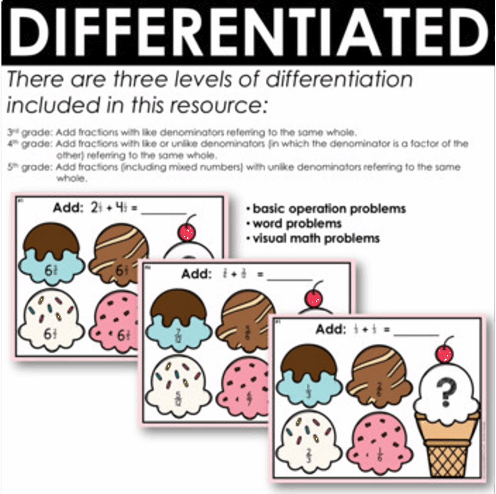 Ice Cream Adding Fractions Practice - Digital - Interactive Math Google ...