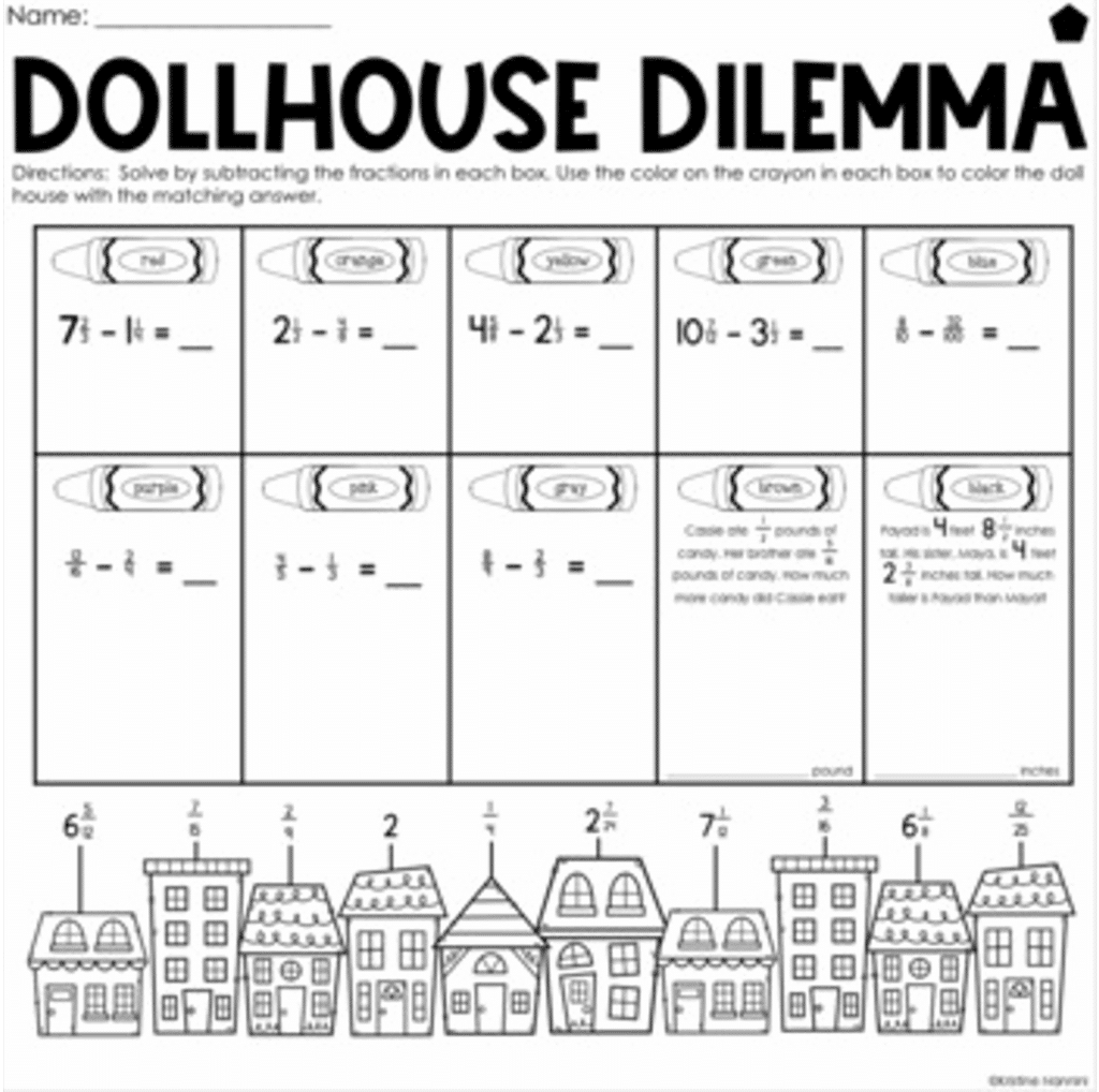Subtracting Fractions Practice - Printable No Prep Review - In the ...