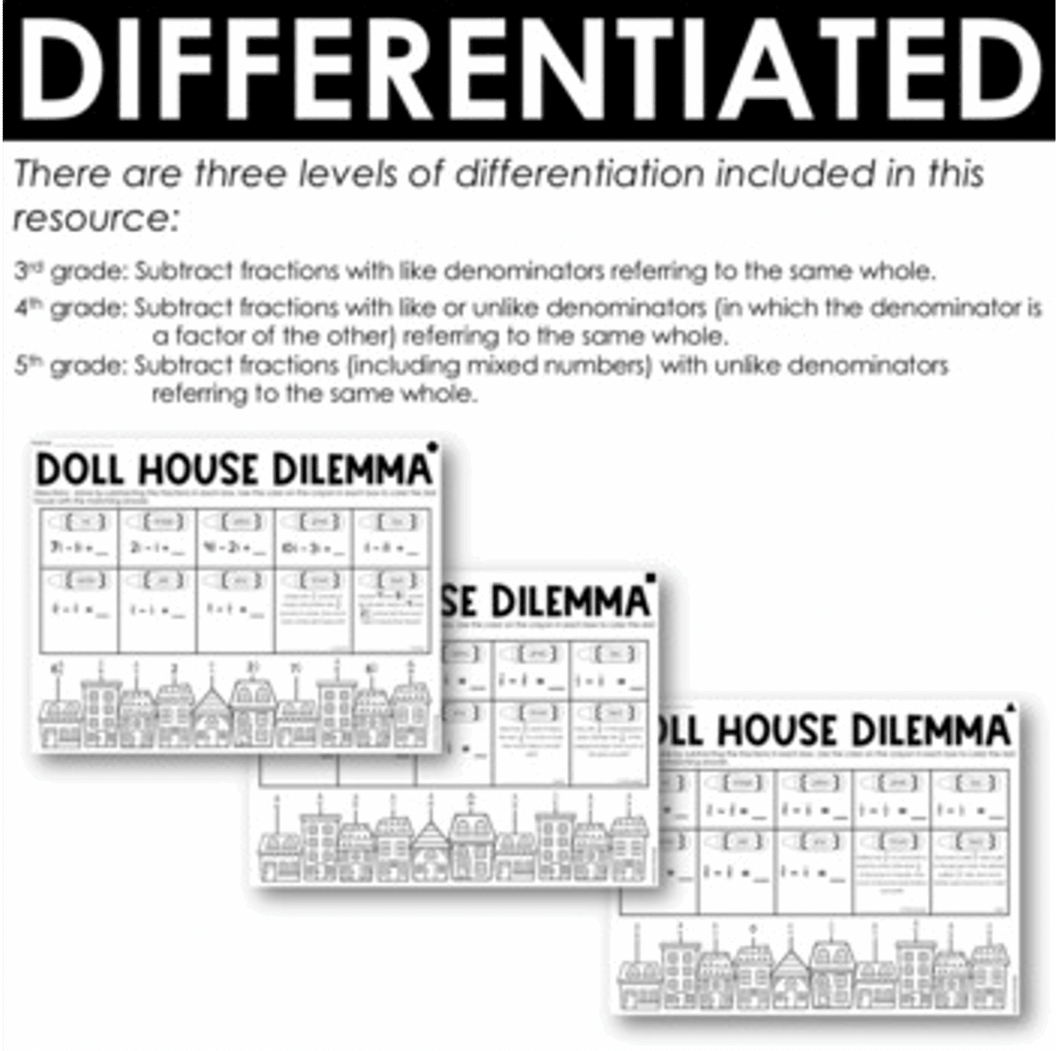 Subtracting Fractions Practice - Printable No Prep Review