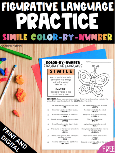 FREE Color-by-Number Simile Activity - Kristine Nannini