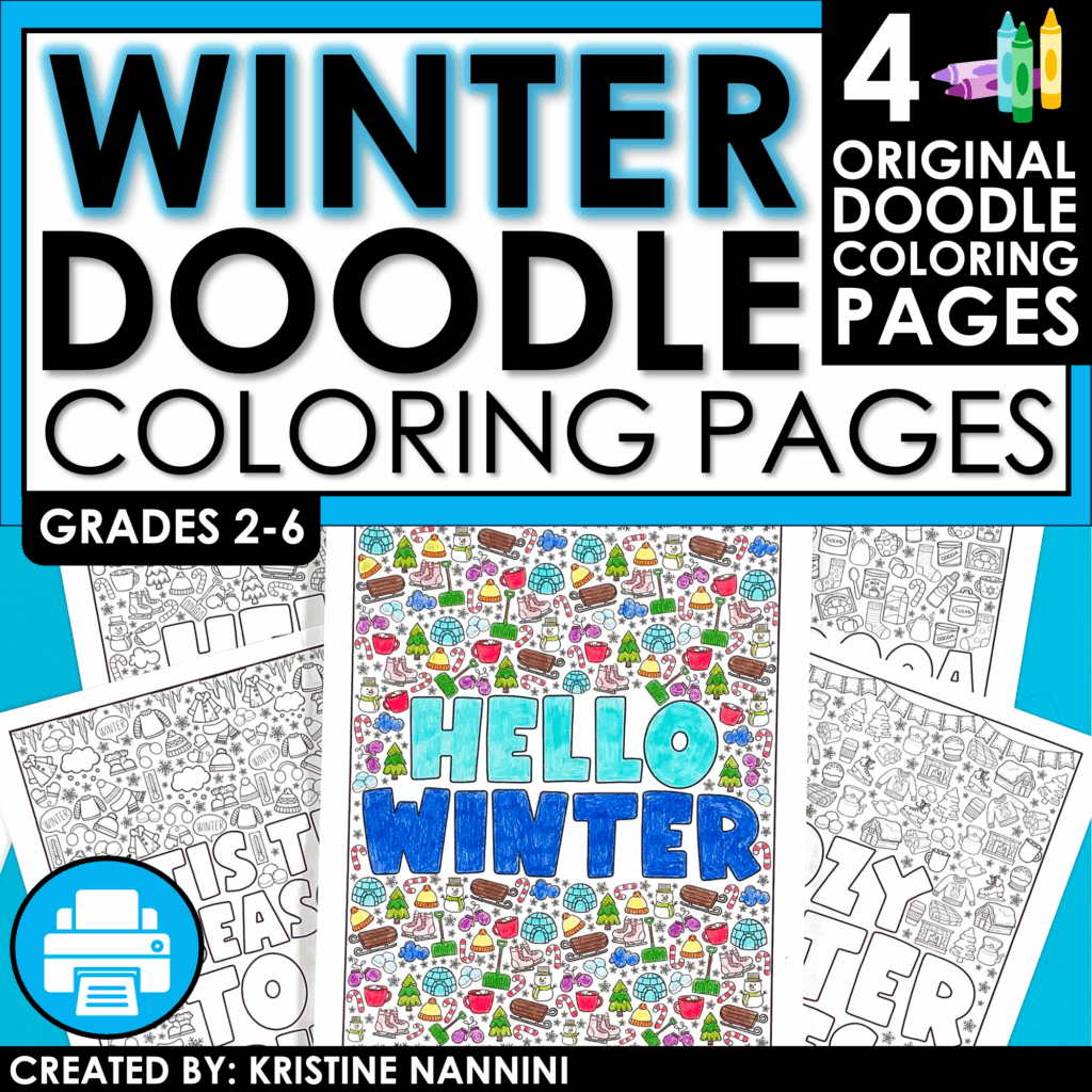 Winter Coloring Pages with Doodle Coloring Sheets for Winter Activities ...