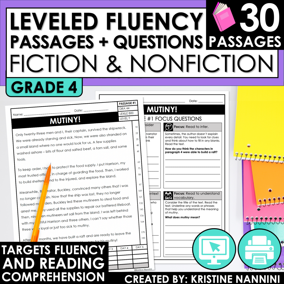 4th Grade Leveled Fluency Passages with Comprehension