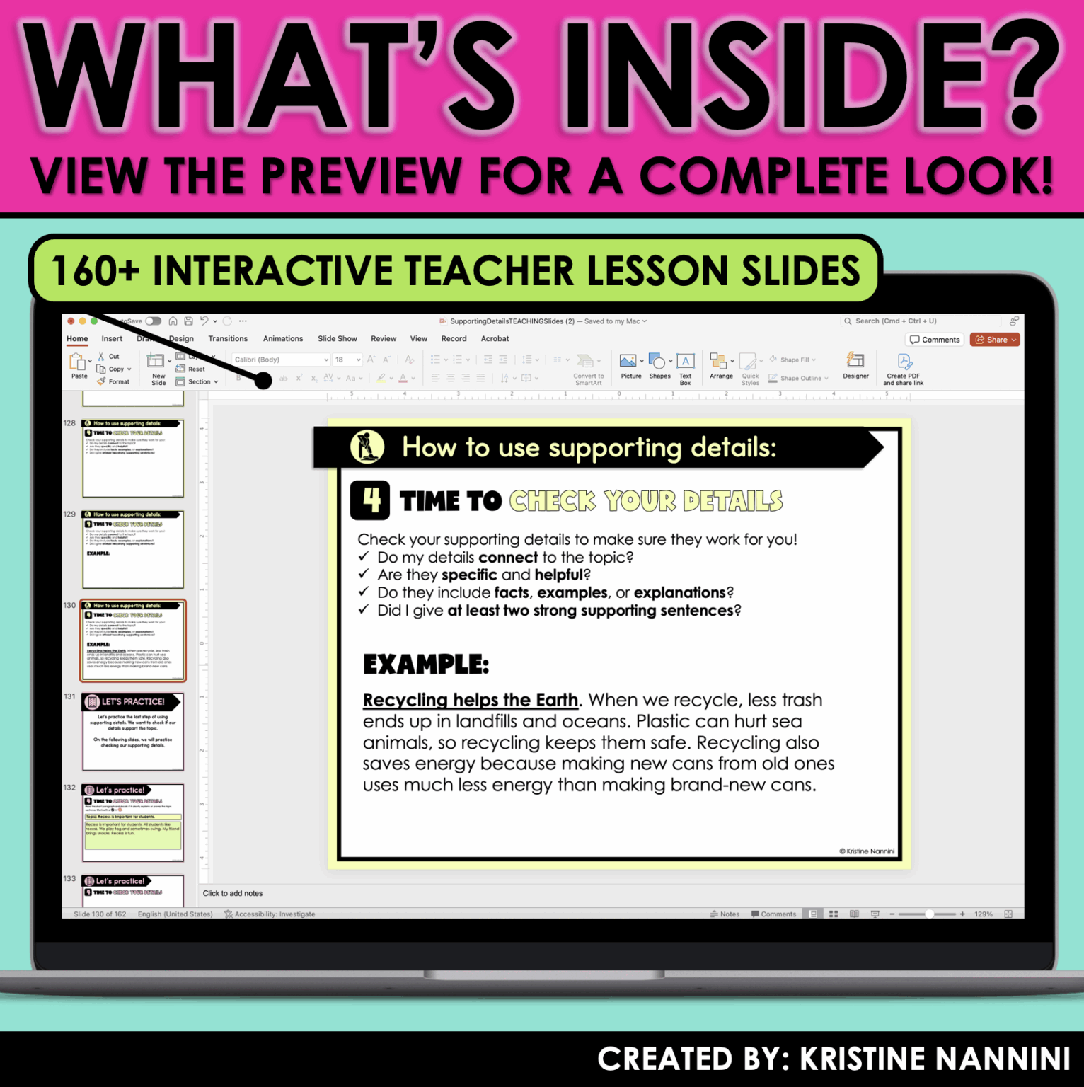 Supporting Details Teaching Slides with Main Idea Paragraph Writing ...